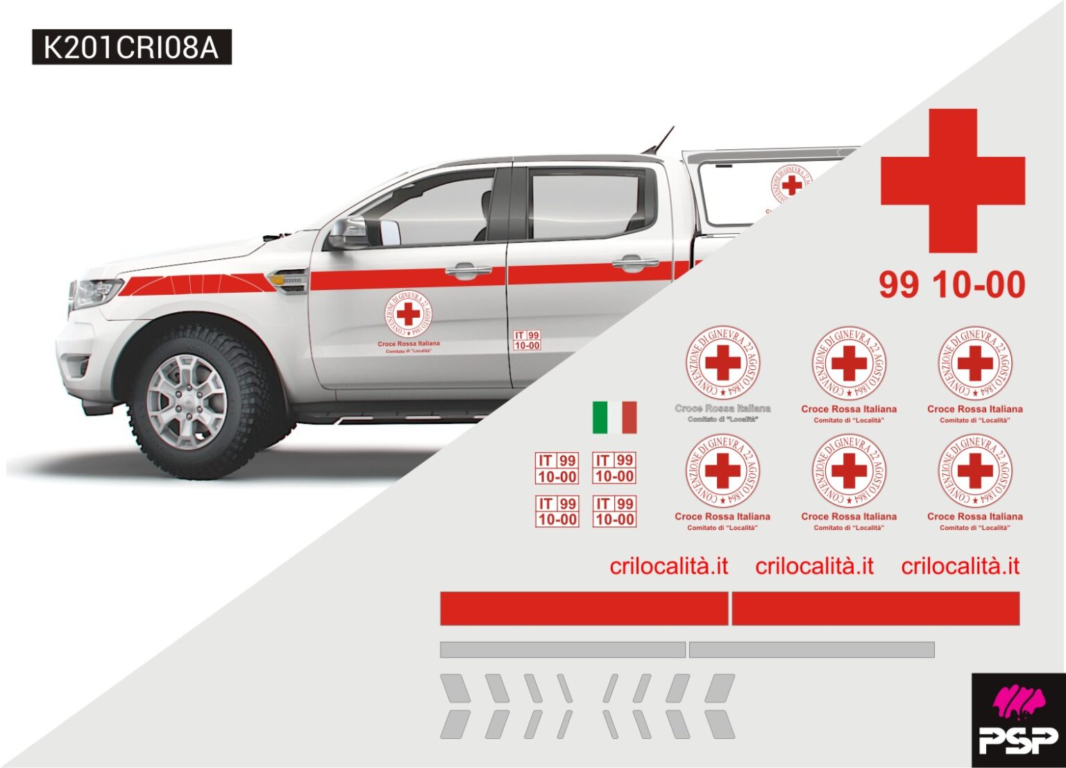 Kit adesivi livrea completa CROCE ROSSA ITALIANA per automedica FORD RANGER - Psp Automotive